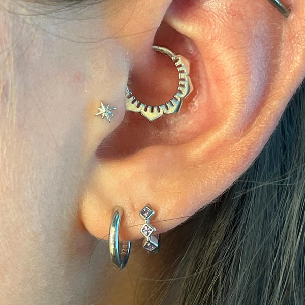 Ruby X Diamond Daith Hoop Earring • Nose Ring • Conch Hoop • Hoop ...
