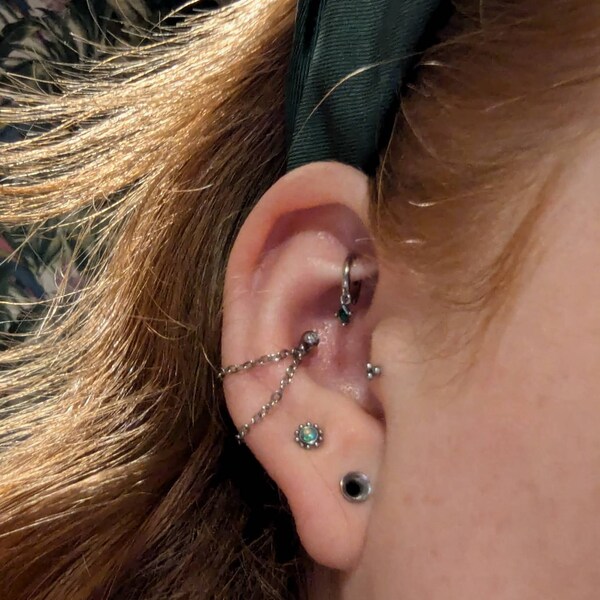 20g 16g Thin Double Chain Conch Ear Stud, Conch Hoop Double Chain Ring ...