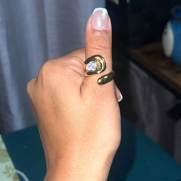 Chunky Gold Irregular Ring, Adjustable Gold Ring, Bold CZ Stackable ...