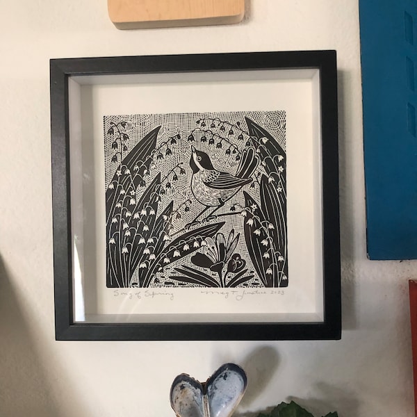 Song of Spring Linocut Blk,lily of the Valley Linoprint,birds Singing ...