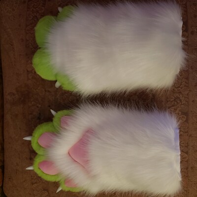 Green and White Fursuit Paws, Fursuit Gloves, Furry Paws, Cat Paws, Elf ...