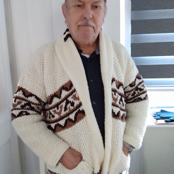 Big Lebowski Cardigan Dude Style Sweater Hand Knit Wool Cowichan Style ...