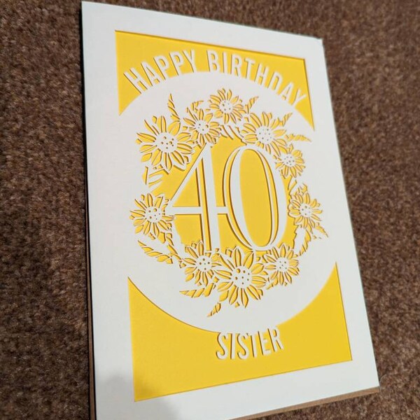 40th Birthday Card Personalised Papercut Sunflower Design for Her Paper ...