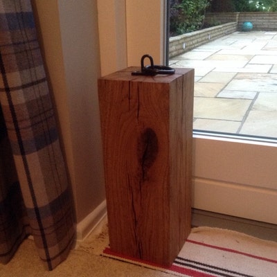Beautiful Rustic Door Stop Chunky Oak With Iron Ring - Etsy