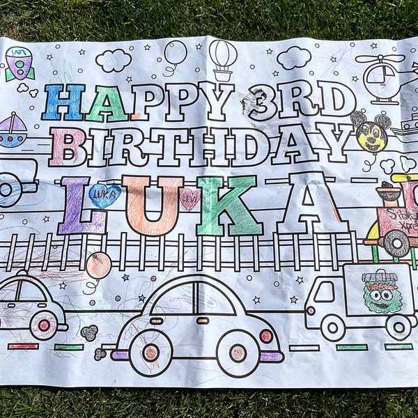 Transportation Coloring Tablecloth Birthday Party Decorations Train ...