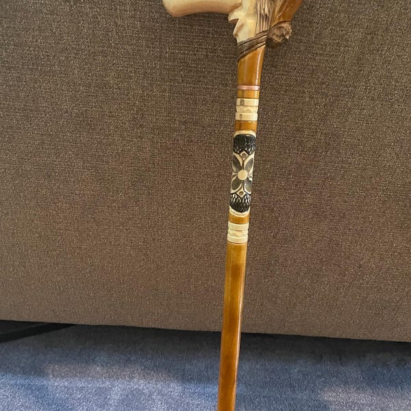 Hand Carved Folk Art Design Walking Cane - Funny Antique Walking Stick ...