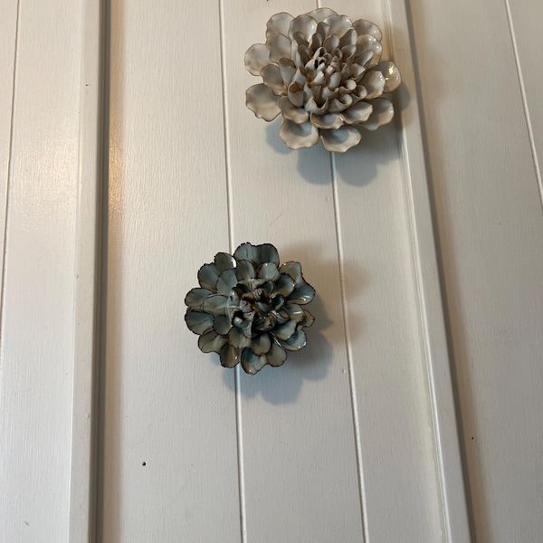 Ceramic Flower Wall Art Botanical Set, Abstract Ceramic Wall Art, Room ...