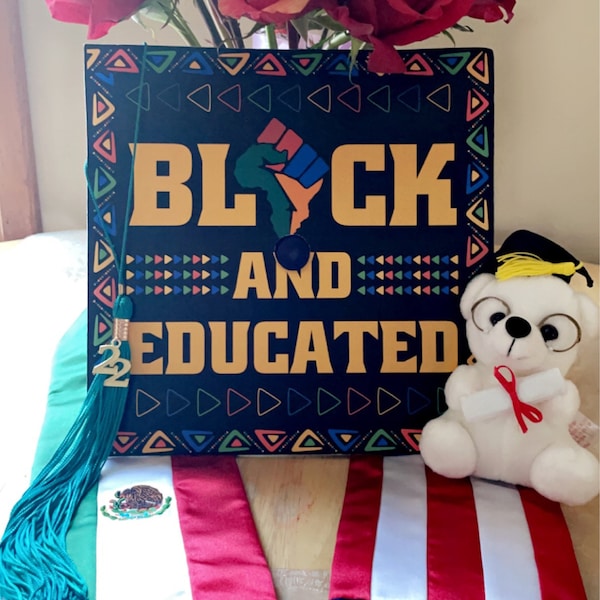 Black and Educated Graduation Cap Topper, African American Grad Cap ...