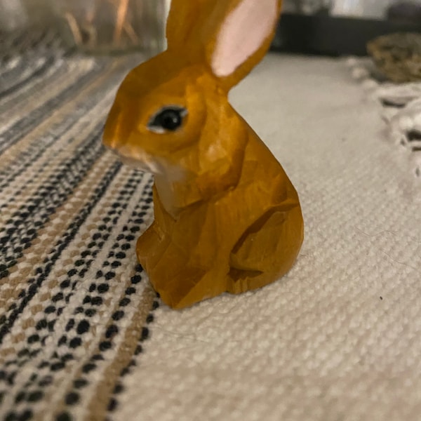 Brown Rabbit Bunny Miniature Wood Figurine Garden Statue Small Animal ...