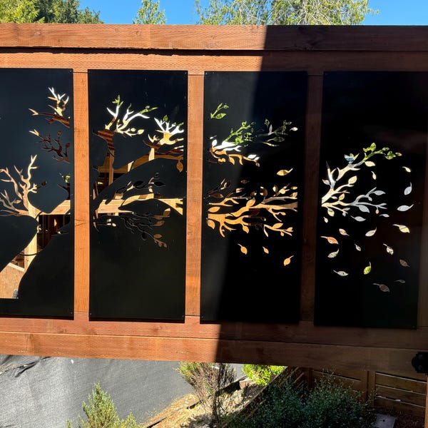 Metal Privacy Panel Set, Windy Tree, Decorative Panels, Outdoor Garden ...