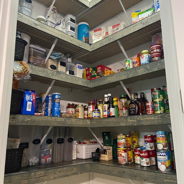 Custom Rustic Gray Wood Shelf Metal Wire Rack Cover Pantry Kitchen Home ...