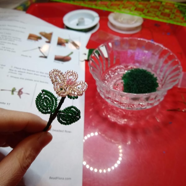 French Beaded Rose Flower Tutorial and Pattern - Pdf - Etsy