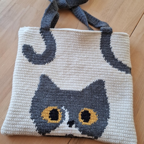 Cute Cats Bag Crochet Pattern, Crochet Bag Pattern, Crochet Tote Bag ...