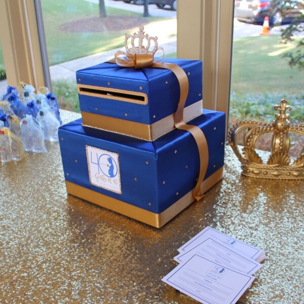 Royal Themed Card Box With Crown Topper-royal Blue and Gold - Etsy