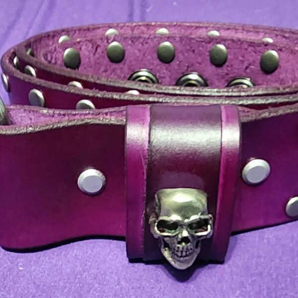 Aged Leather Belt Studded. Skull Loop Design. 2 Inches Wide. BLACK - Etsy