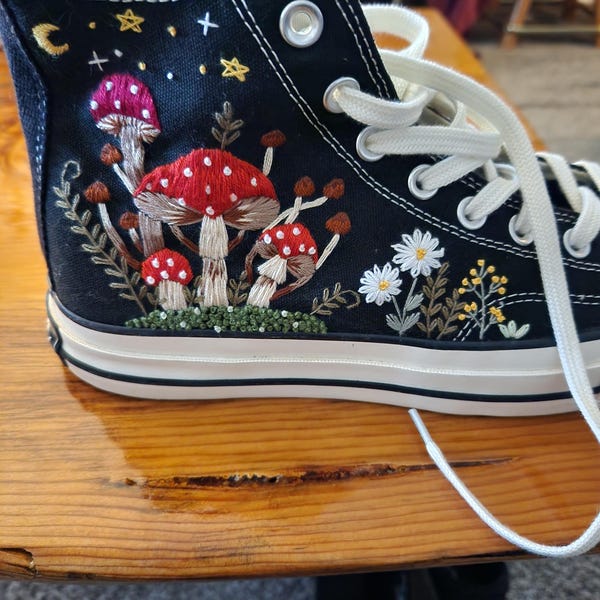 Embroidered Converse Mushroom and Frog, Converse High Tops Chuck Taylor ...