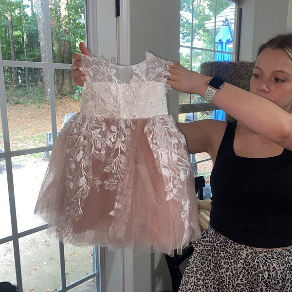 Dusty Rose Flower Girl Dress Off White Top Lace Flower Girl Dress