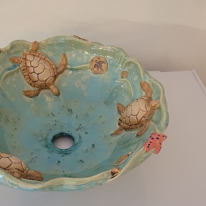 Vessel Sink Sea Turtles Ocean Waves Sandy Beach Handmade Art Basin ...