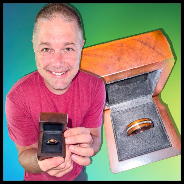 Gold Leaf and Meteorite Ring, Black Wedding Ring, Black Tungsten Band ...