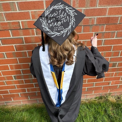 Two Degrees Hotter Master's Graduation Cap Vinyl Decal, Handlettered ...