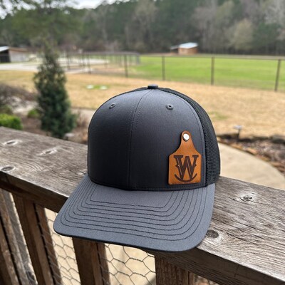 YOUR BRAND Leather Ear Tag Trucker Hat Personalized With - Etsy