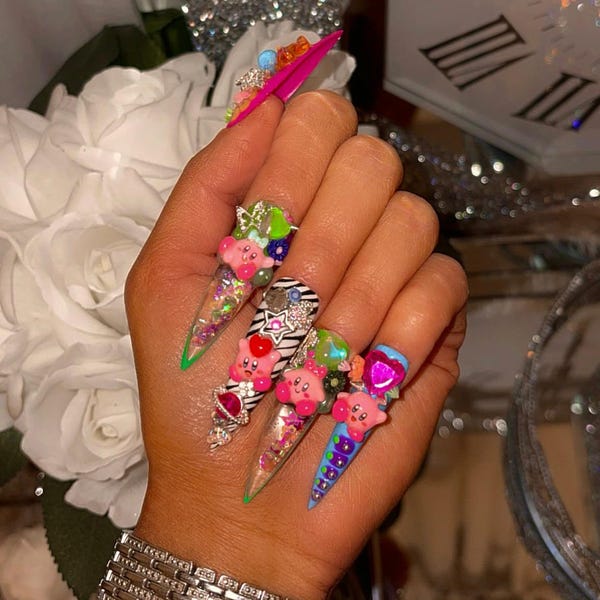 Doja and Cute Cats Y2K Press on Nails With Glitter, Chrome and Zebra ...