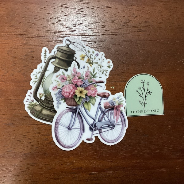 Vintage Bicycle With Flowers Sticker | Waterproof Vinyl | Cottagecore ...