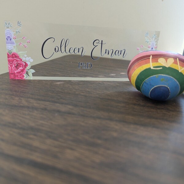 Purple Flowers Name Plate, Custom Name Plate, Personalized Sing, Office ...