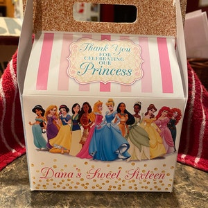 Disney Princess Birthday Personalized Qty 8 Gable Favor Goody Boxes - Etsy