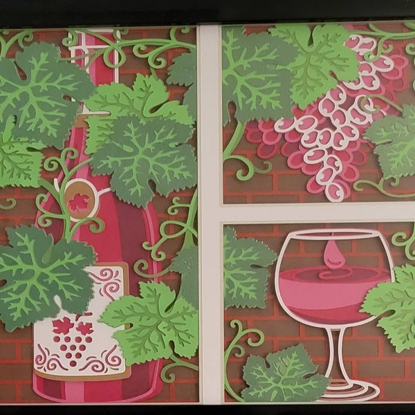 3D SVG Wine Shadow Box Layered Grape Vines, Winery Shadow Box, Wine ...