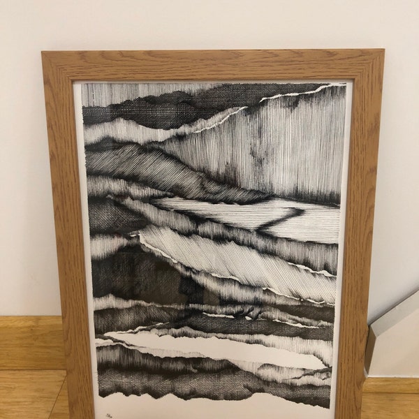 ABSTRACT LINES Risograph Print, Monochrome Fine Line Texture . Limited ...