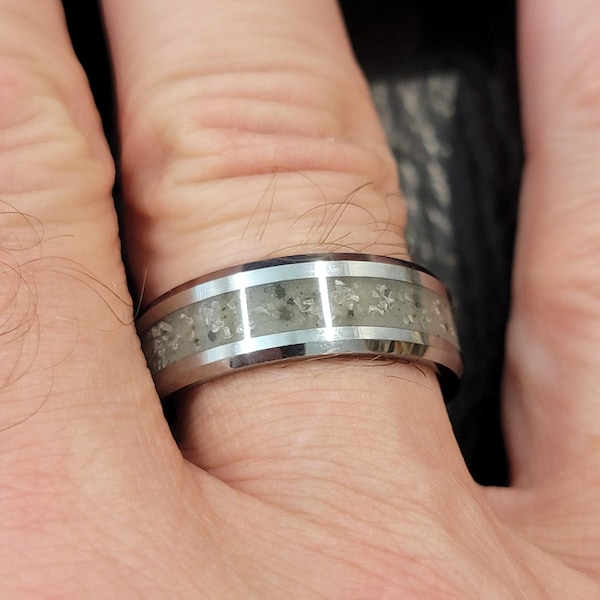 Lunar Ice Glow Ring - Moon Dust & Diamond Inlay, Tungsten Titanium ...