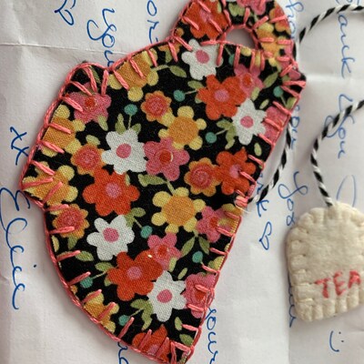 Tea Bookmark : Teacup Chintz Wear Tiny Floral Print Fabric and Felt ...