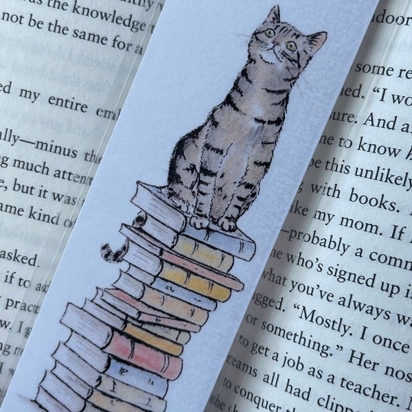 Cats on Books Bookmark, Tabby, Black, Black and White, Ginger and White ...