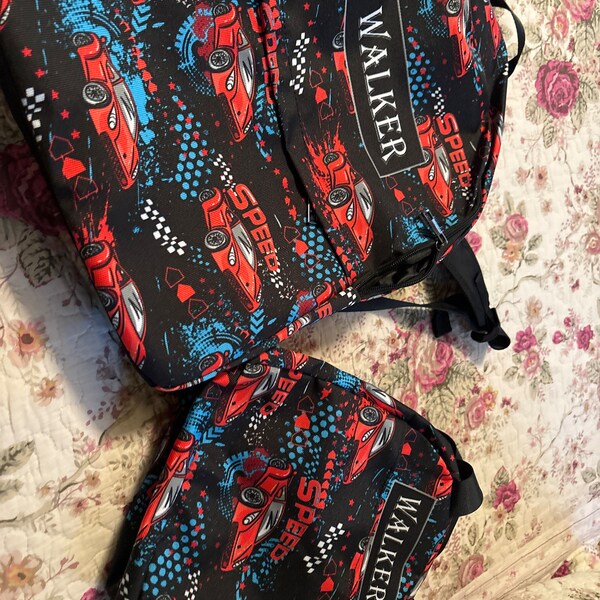 Personalized Race Car Backpack Set: Kids School Bag, Lunchbox & Pencil ...