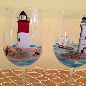 Lighthouse Handpainted Wine Bottle With Soft LED Light - Etsy