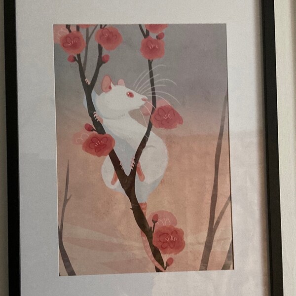 Peach Blossom Rat 12x18 Year of the Rat Art Print - Etsy