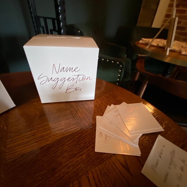 Baby Shower Name Suggestion Box & 30 Prediction Cards, Rose Gold Baby ...
