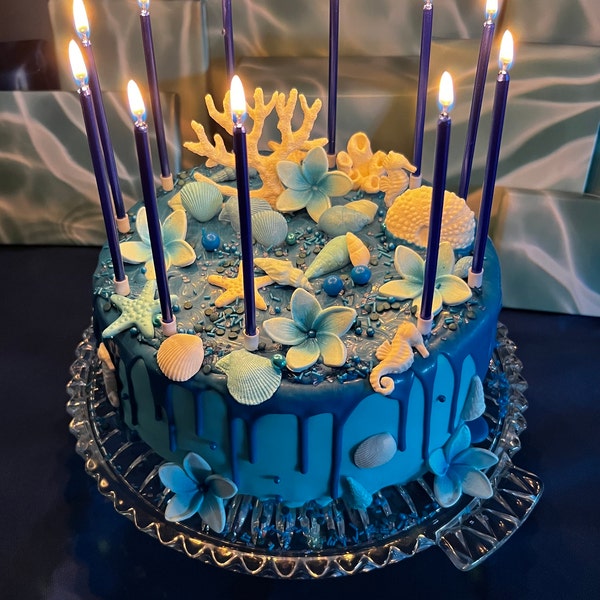 60 Edible Sugar Seashells: Blue & White Cake Toppers - Etsy
