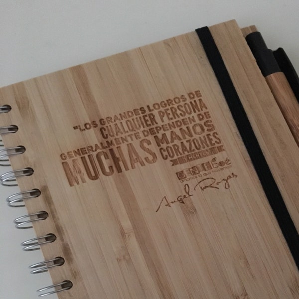 Custom Engraved Bamboo Notebook With Pen - Personalized Natural Wood ...