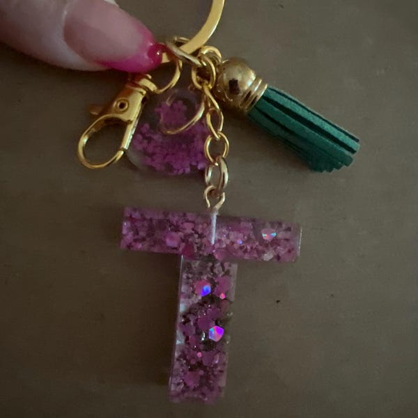 Custom Purple Flower Resin Keychain, Personalized Pressed Dried Floral ...