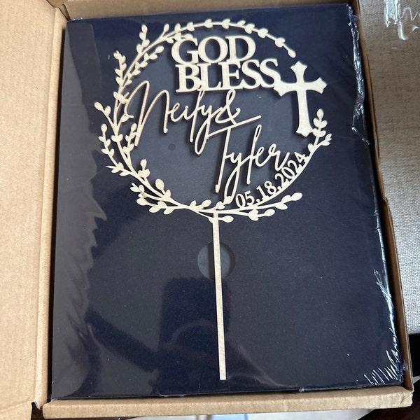 God Bless Cake Topper, Baptism Cake Topper, Wreath Christening Cake ...