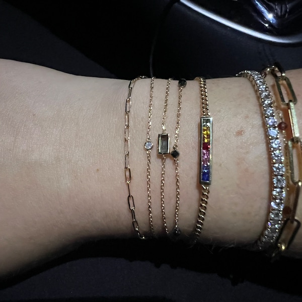 Diamond Single Bezel Bracelet, Simple Diamond Bracelet, Solitaire ...