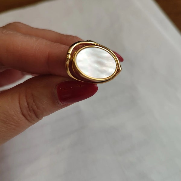 Abalone Ring White Shell Double Sided Ring 18k Gold Plated Ring - Etsy