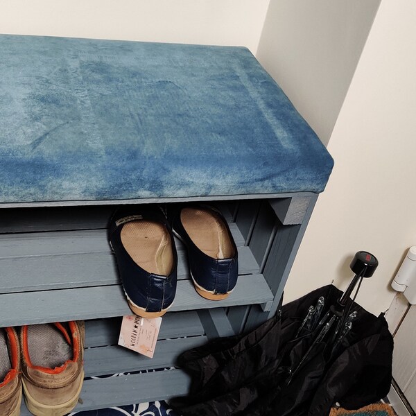 Wooden Crate Shoe Rack With Seat Shoe Box With Upholstered Seat Shoe ...