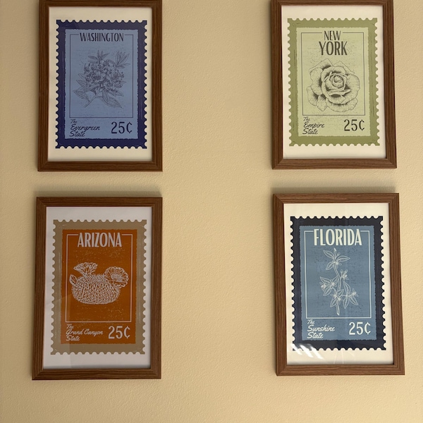US State Flower, Vintage Stamp Wall Art, Floral Art Decor, Botanical ...
