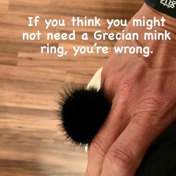 Black Furry Ring, Mink Pompom Ring, Mink Finger Ring With Genuine ...