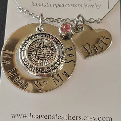 Marine Mom Necklace, My Hero My Son Custom Necklace, Marine Corp,key ...