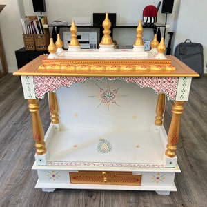 Wooden Temple Mandir Hindu Pooja Ghar Mandap Gold Painted Worship Home ...