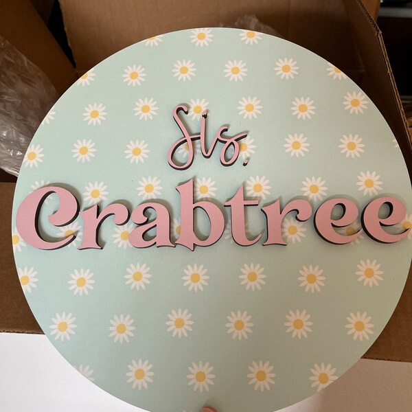 Teacher Name Sign, Teacher Appreciation Gift, Round Teacher Sign, Door ...